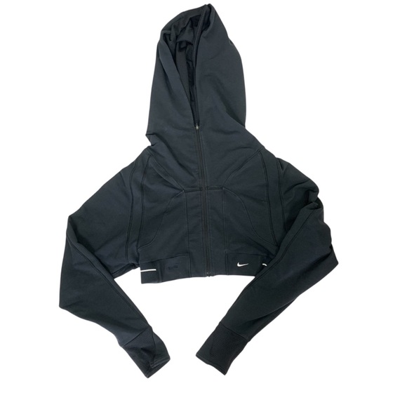 Nike | Jackets & Coats | Nike Fit Dry Cropped Black Hooded Jacket Size ...